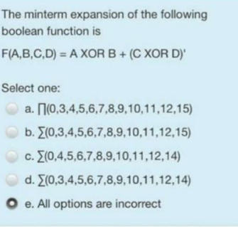 Solved The minterm expansion of the following boolean | Chegg.com