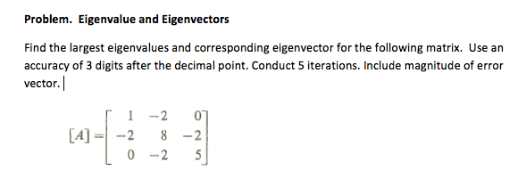 Solved Problem. Eigenvalue and Eigenvectors Find the largest | Chegg.com