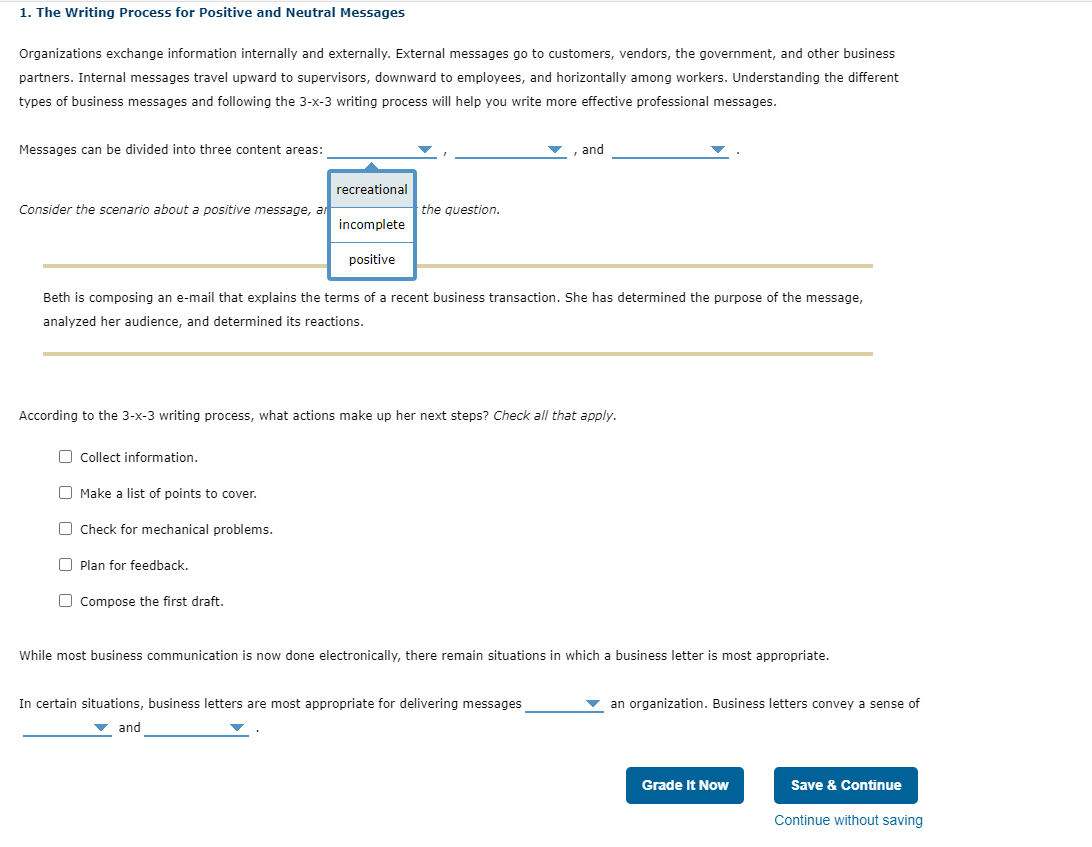Solved 1. The Writing Process for Positive and Neutral | Chegg.com