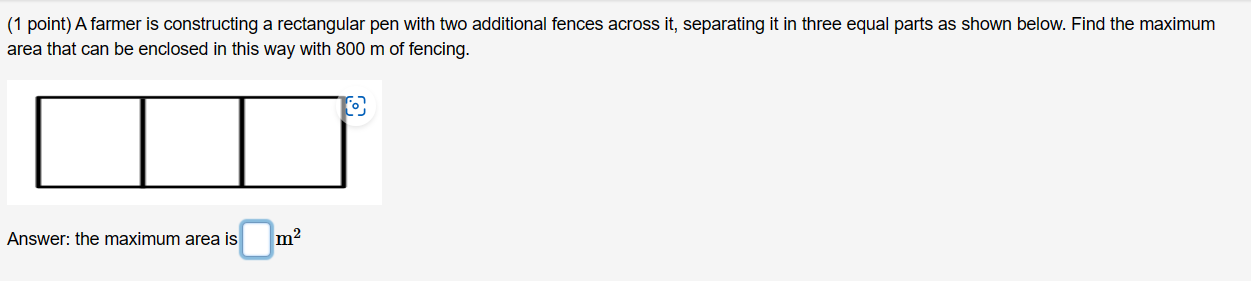 Solved (1 point) A farmer is constructing a rectangular pen | Chegg.com