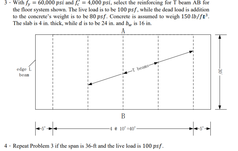 Solved 3 - With fy 60,000 psi and fe - 4,000 psi, select the | Chegg.com