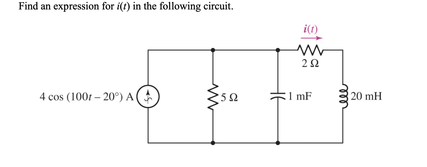 Solved Find an expression for i(t) in the following circuit. | Chegg.com