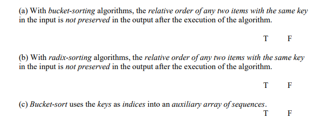 Solved (a) With bucket-sorting algorithms, the relative | Chegg.com