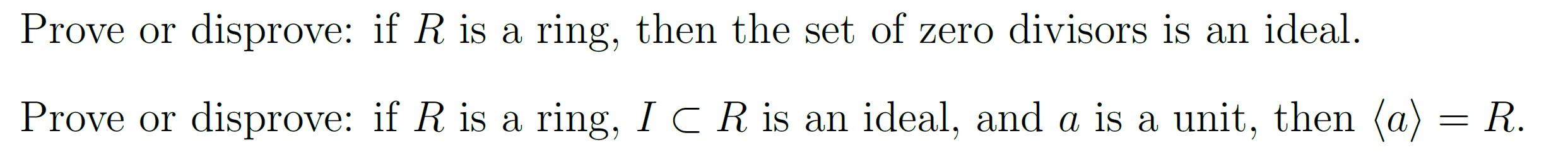 Solved Prove or disprove: if R is a ring, then the set of | Chegg.com