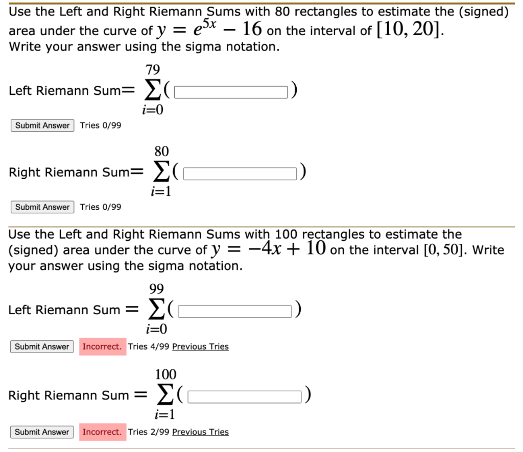 Solved Use the Left and Right Riemann Sums with 80 | Chegg.com