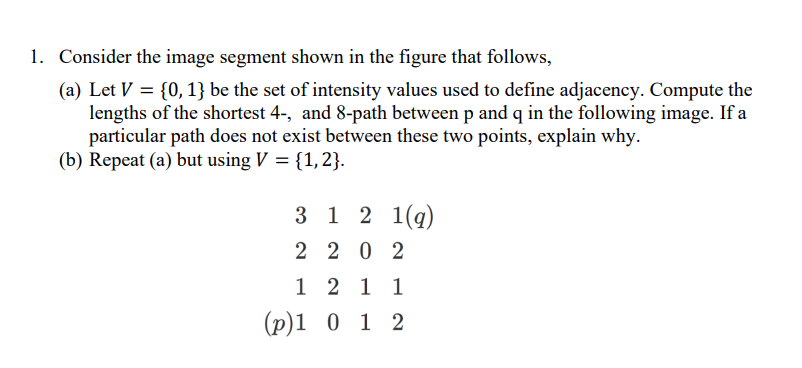 Solved 1. Consider the image segment shown in the figure | Chegg.com