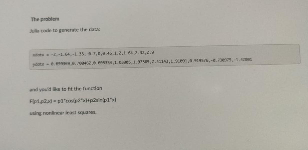 Solved The problem Julia code to generate the data: xdata = | Chegg.com