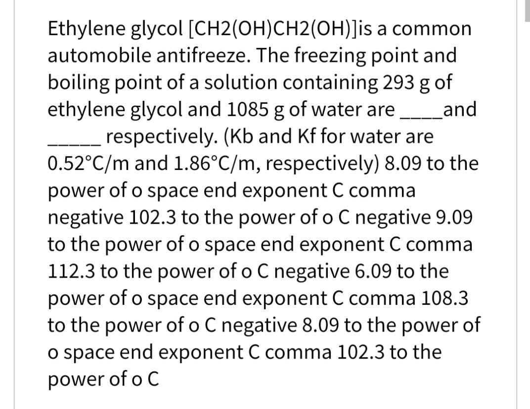 Solved Ethylene glycol (CH2(OH)CH2(OH)]is a common | Chegg.com