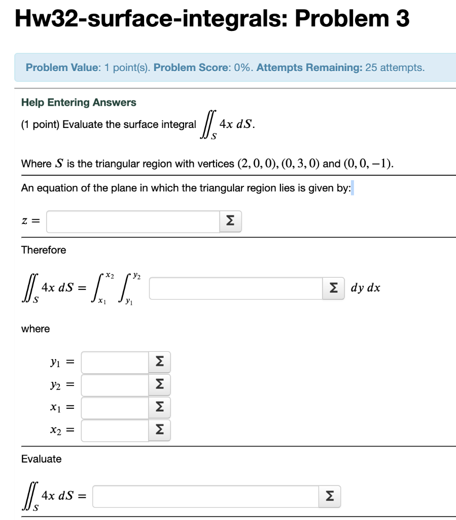 Solved Hw32-surface-integrals: Problem 3 Problem Value: 1 | Chegg.com