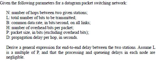 Solved Given the following parameters for a datagram packet | Chegg.com