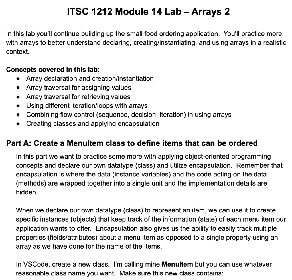 Solved ITSC 1212 Module 14 Lab – Arrays 2 - In this lab | Chegg.com