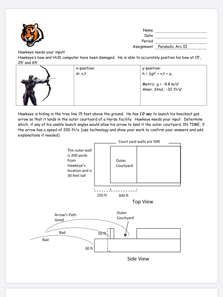 Solved Name Date Period Assignment Parabolic Arc II Hawkeye | Chegg.com