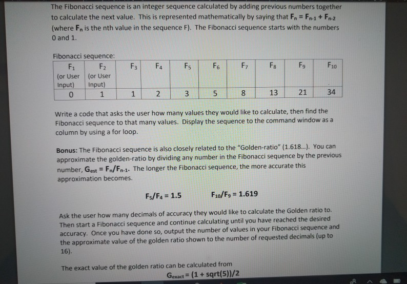 Solved The Fibonacci sequence is an integer sequence | Chegg.com
