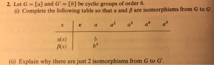 Solved Let G = [a] and G' = [b] be cyclic groups of order 6. | Chegg.com