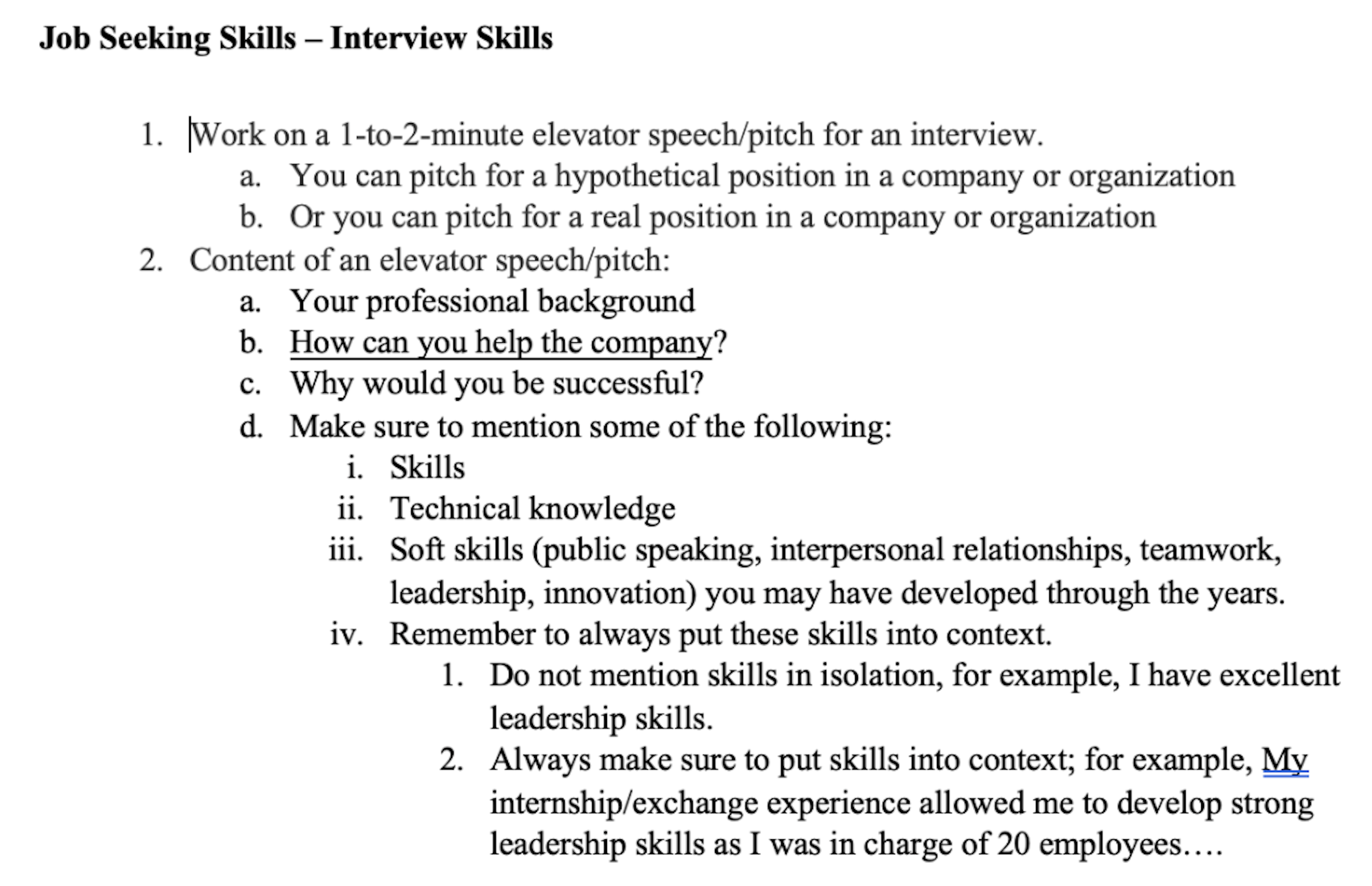 Solved Help me make an elevator pitch for my class, using | Chegg.com