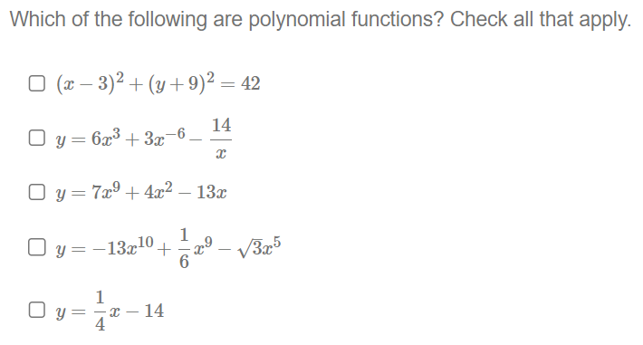 Solved Which of the following are polynomial functions? | Chegg.com