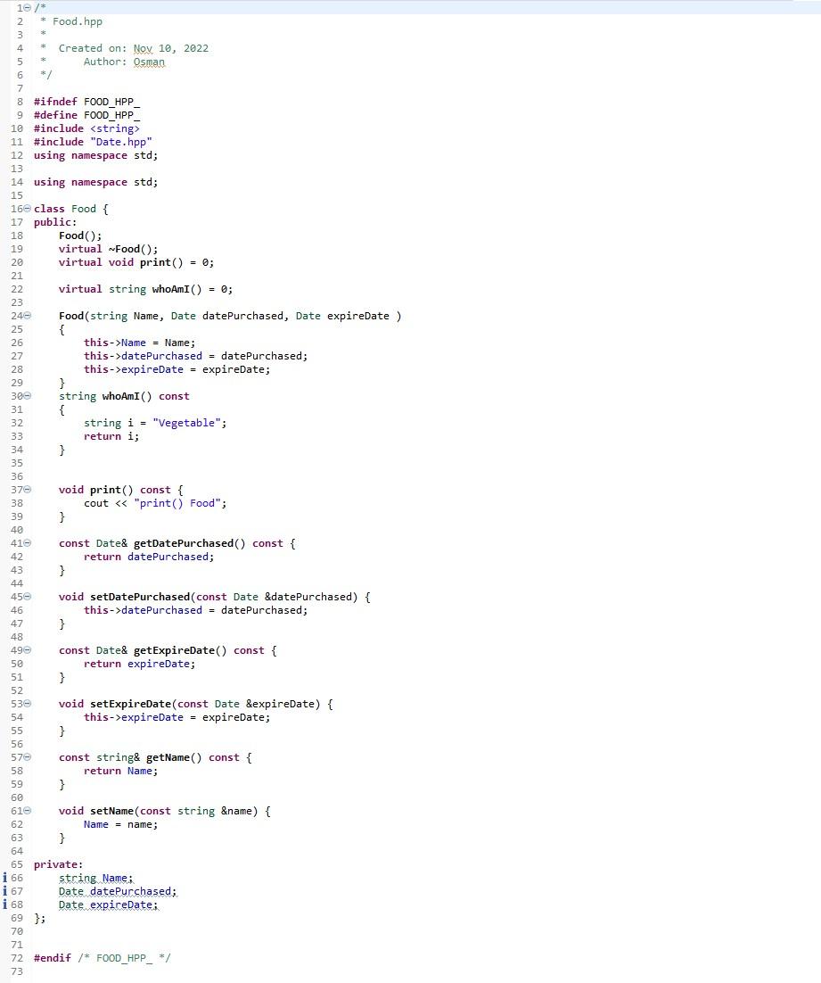 Solved c++ pure virtual functions, abstract class So Food | Chegg.com