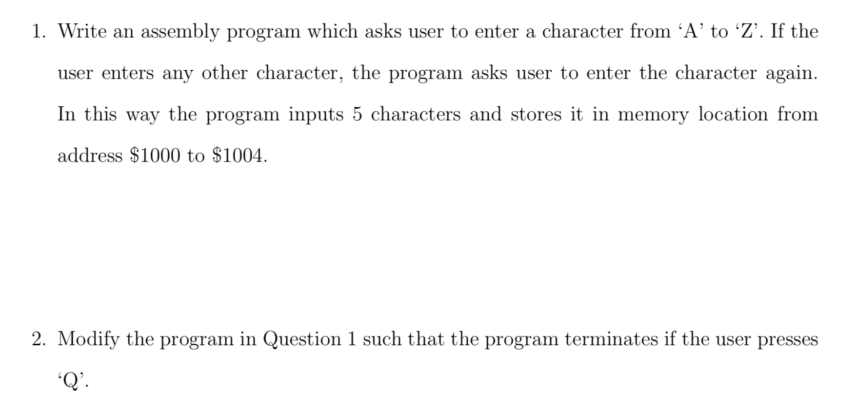 Solved 1. Write an assembly program which asks user to enter | Chegg.com