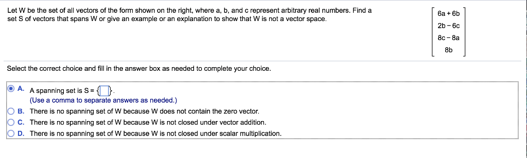 Solved Let W be the set of all vectors of the form shown on | Chegg.com