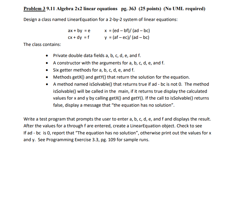 Solved Problem 3 9.11 Algebra 2x2 linear equations pg. 363 | Chegg.com
