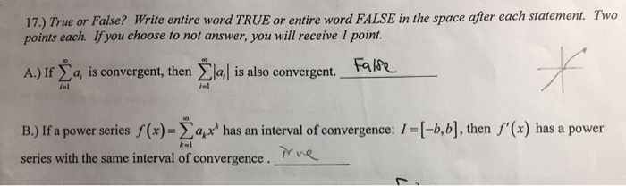 Solved 17.) True or False? Write entire word TRUE or entire | Chegg.com