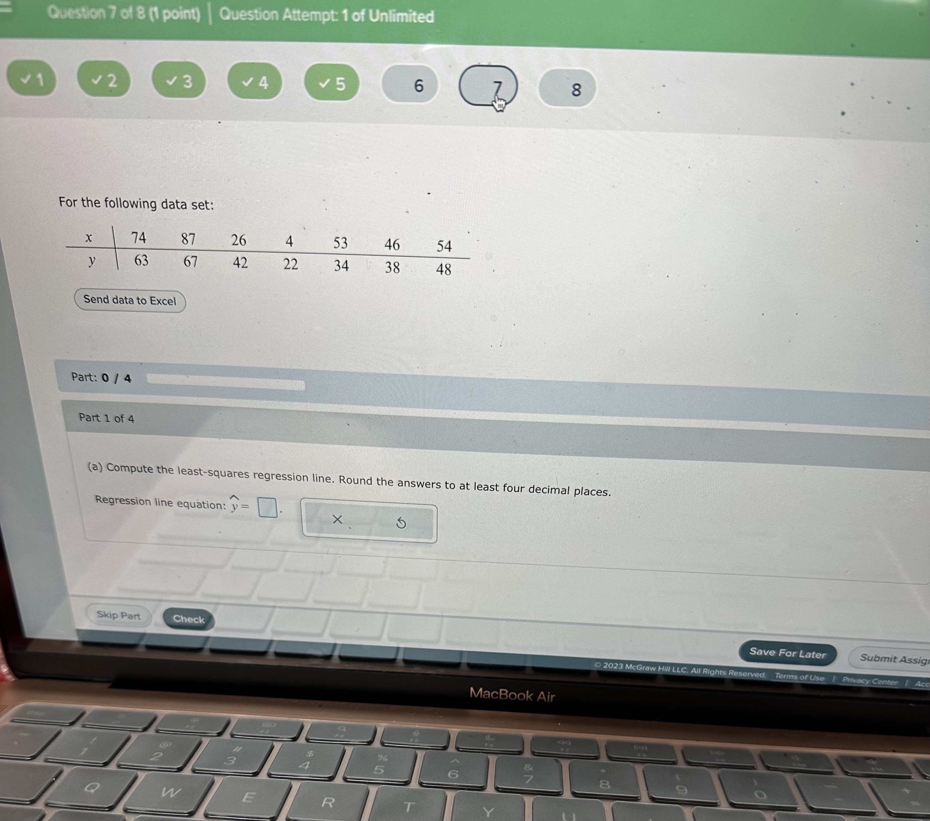 Solved For the following data set: Part: 0/4 Part 1 of 4 (a) | Chegg.com