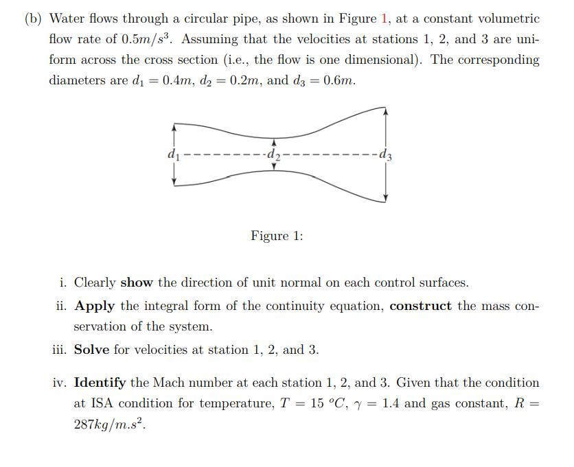 Solved (b) Water flows through a circular pipe, as shown in | Chegg.com