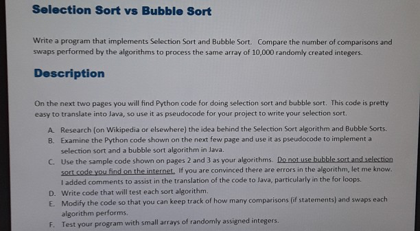 Solved Selection Sort vs Bubble Sort Write a program that | Chegg.com