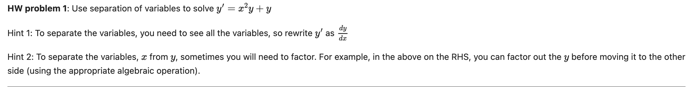 Solved HW problem 1: Use separation of variables to solve | Chegg.com