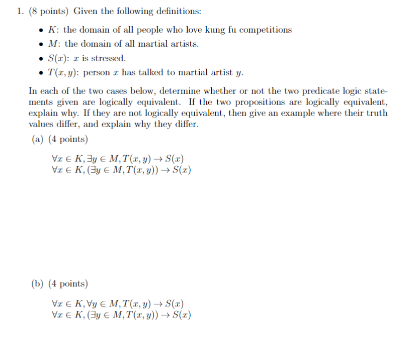 Solved ( 8 points) Given the following definitions: - K : | Chegg.com
