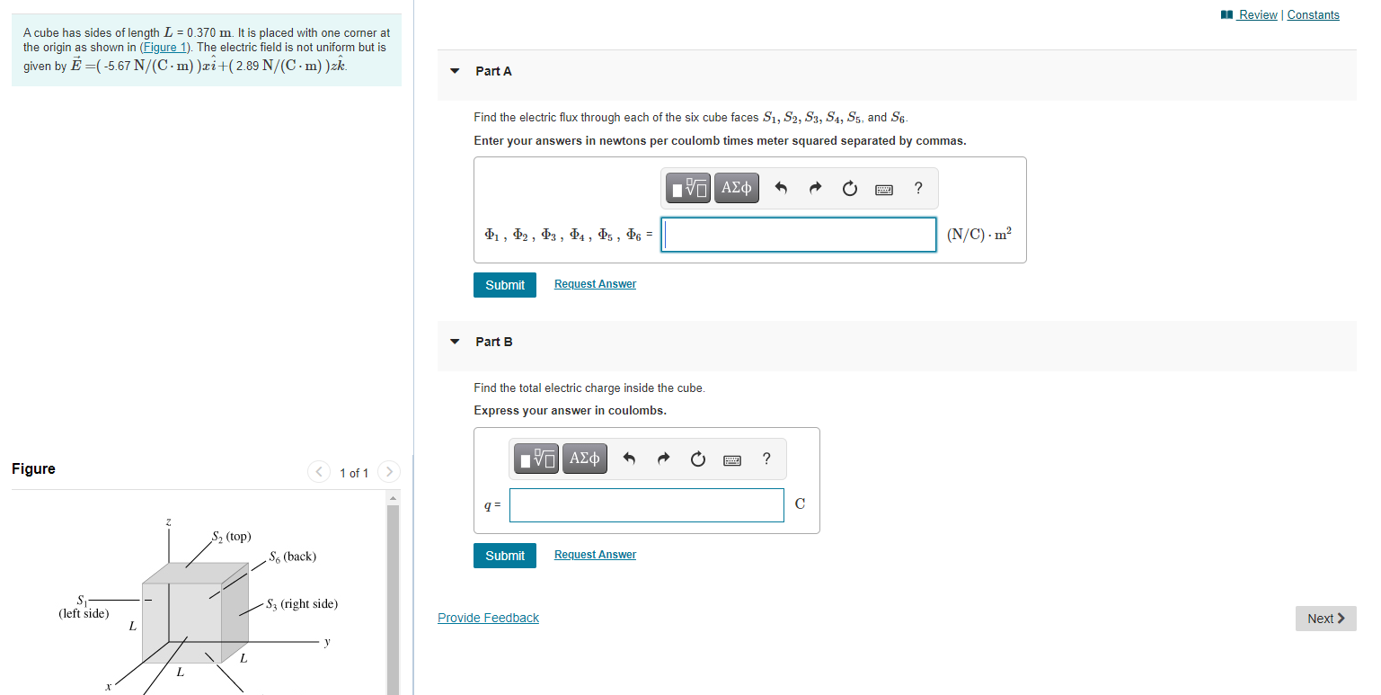 Solved Review Constants A cube has sides of length L = 0.370 | Chegg.com