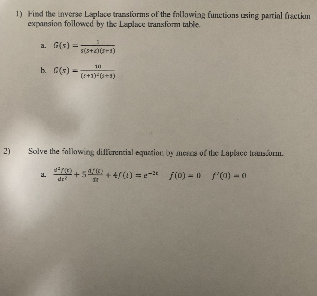 Solved 1) Find the inverse Laplace transforms of the | Chegg.com
