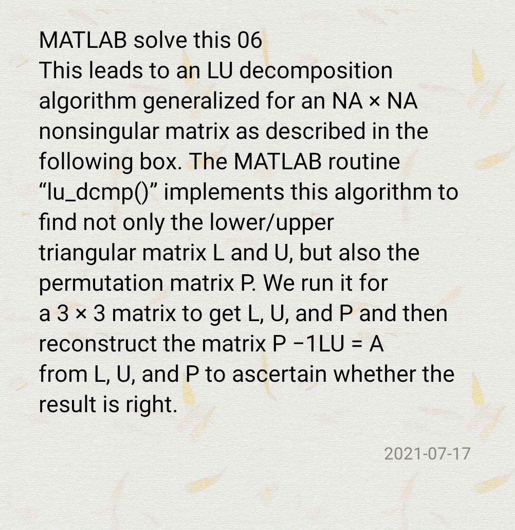 Matlab Solve This 06 This Leads To An Lu 