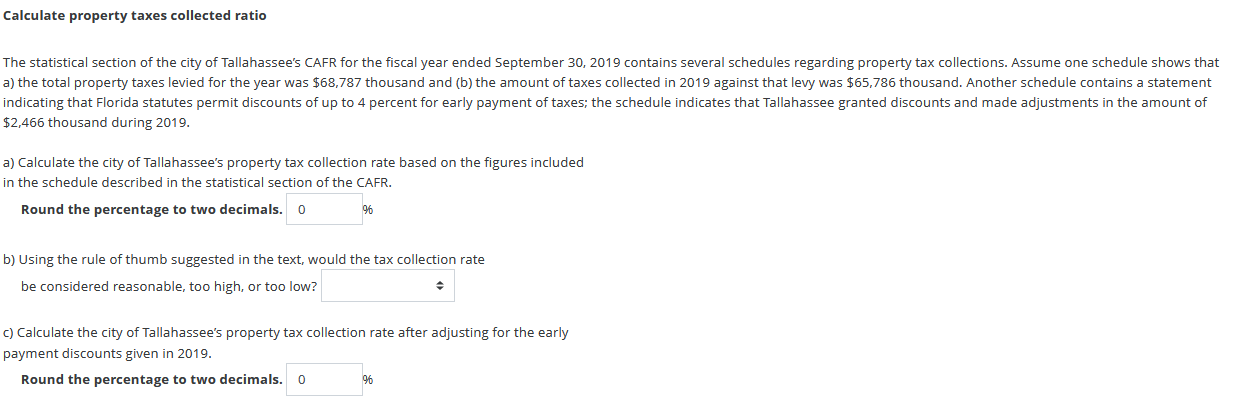 Solved Calculate property taxes collected ratio The | Chegg.com