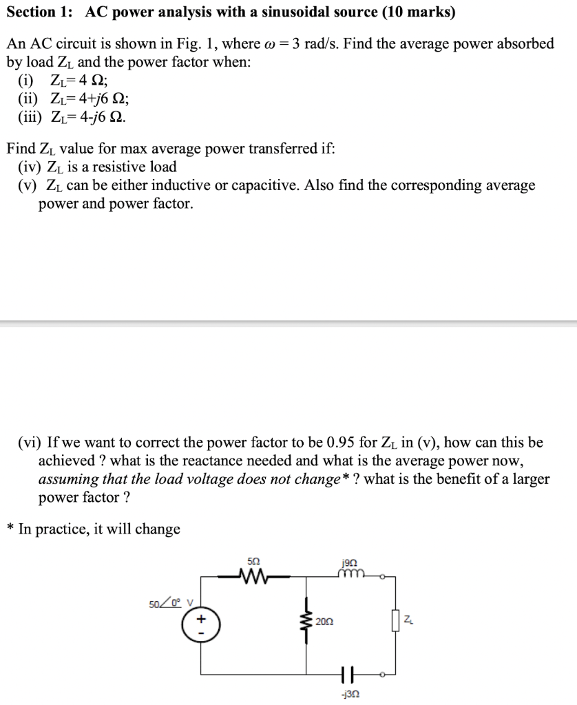Solved Section 1: AC power analysis with a sinusoidal source | Chegg.com