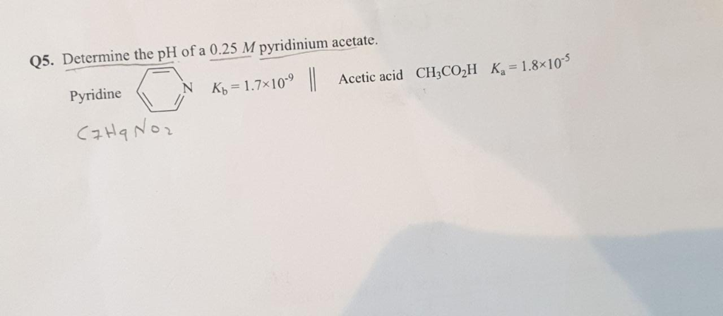 Solved Q5. Determine the pH of a 0.25 M pyridinium acetate | Chegg.com