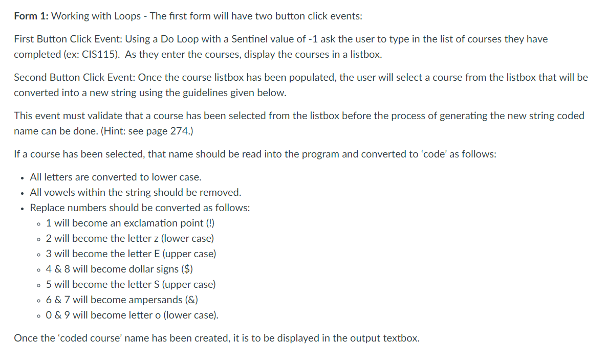 Solved Form 1: Working with Loops - The first form will have | Chegg.com