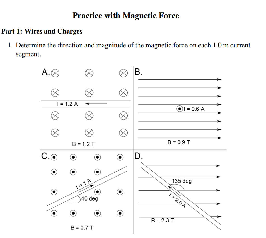Solved Practice with Magnetic Force Part 1: Wires and | Chegg.com