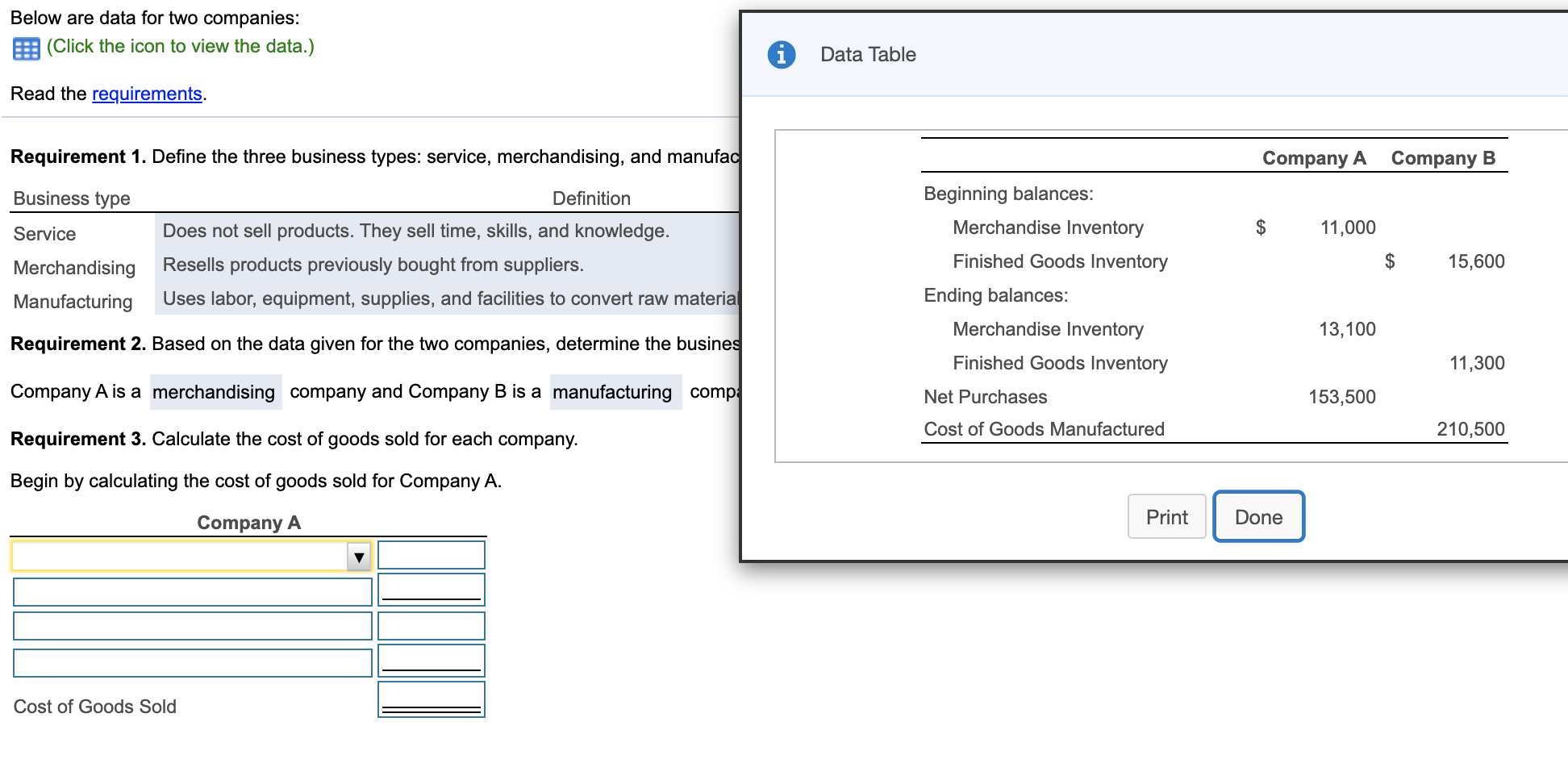 Solved Below are data for two companies: BE: (Click the icon | Chegg.com