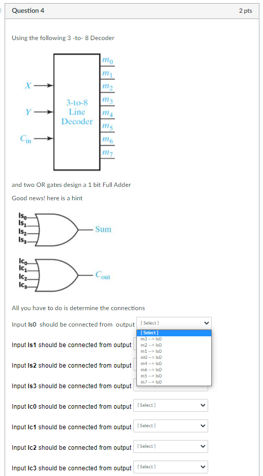Solved Question 4 2 pts Using the following 3-to-8 Decoder | Chegg.com