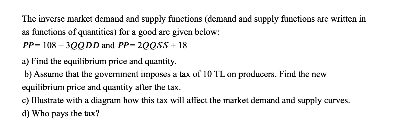 Solved The inverse market demand and supply functions | Chegg.com