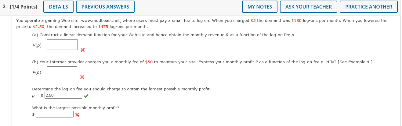 Solved price to $2.50, the demand increased to 1475 log-ons | Chegg.com