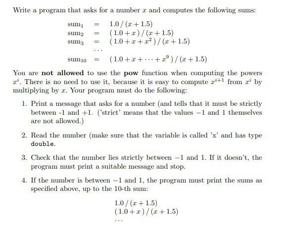 Solved Write a program that asks for a number x and computes | Chegg.com