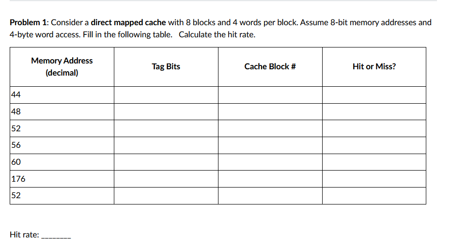 Solved Problem 1: Consider a direct mapped cache with 8 | Chegg.com