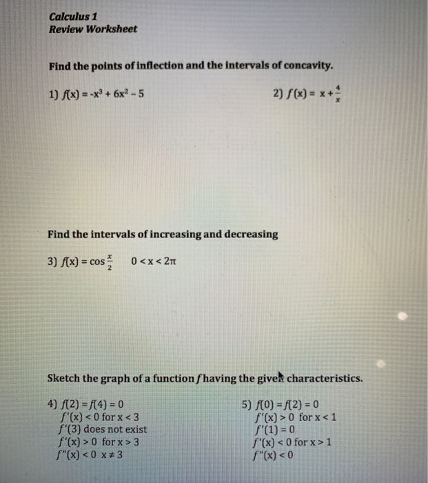 Solved Calculus 1 Review Worksheet Find the points of | Chegg.com