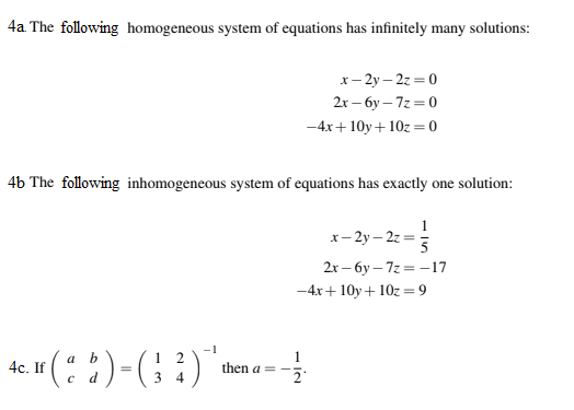 Solved 4a. The following homogeneous system of equations has | Chegg.com