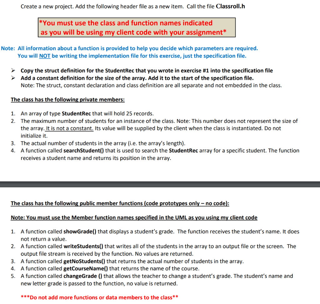 Solved Create a new project. Add the following header file | Chegg.com