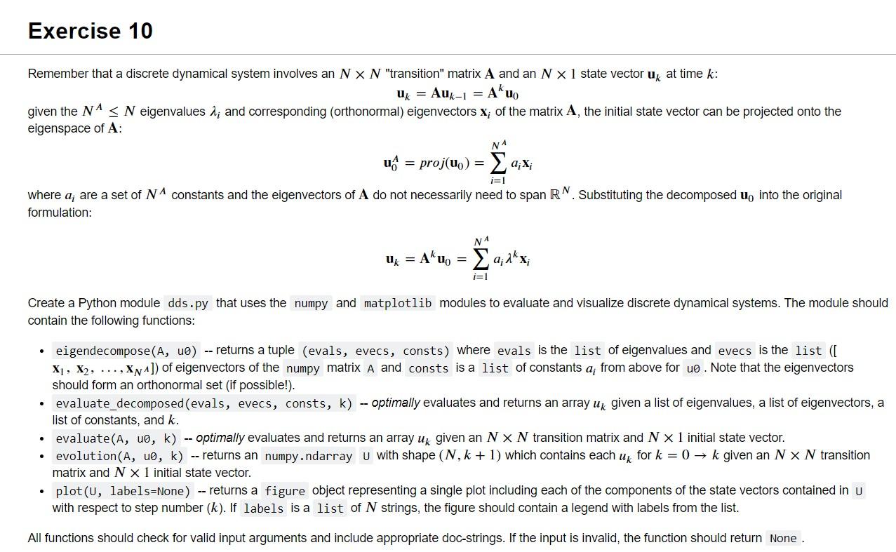 Exercise 10 Remember that a discrete dynamical system | Chegg.com