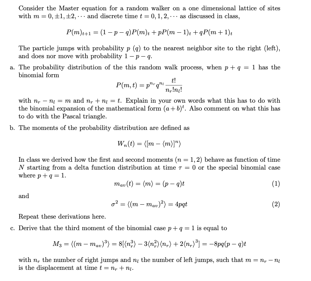 Consider the Master equation for a random walker on a | Chegg.com