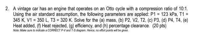 Solved A vintage car has an engine that operates on an Otto | Chegg.com